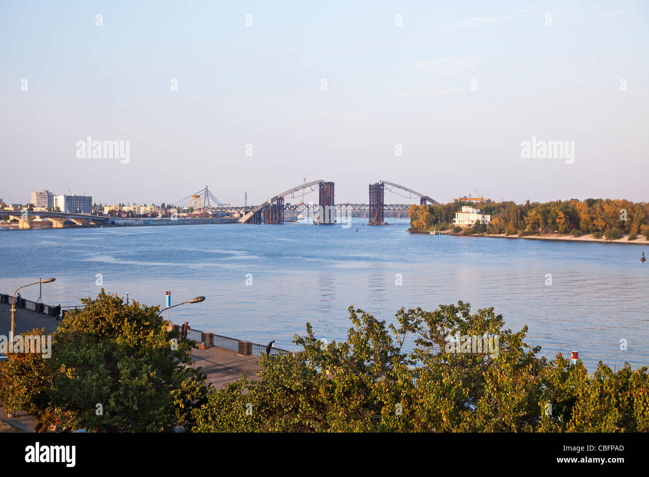 new bridge under construction across the Dnipro River in Kiev, Ukraine ...
