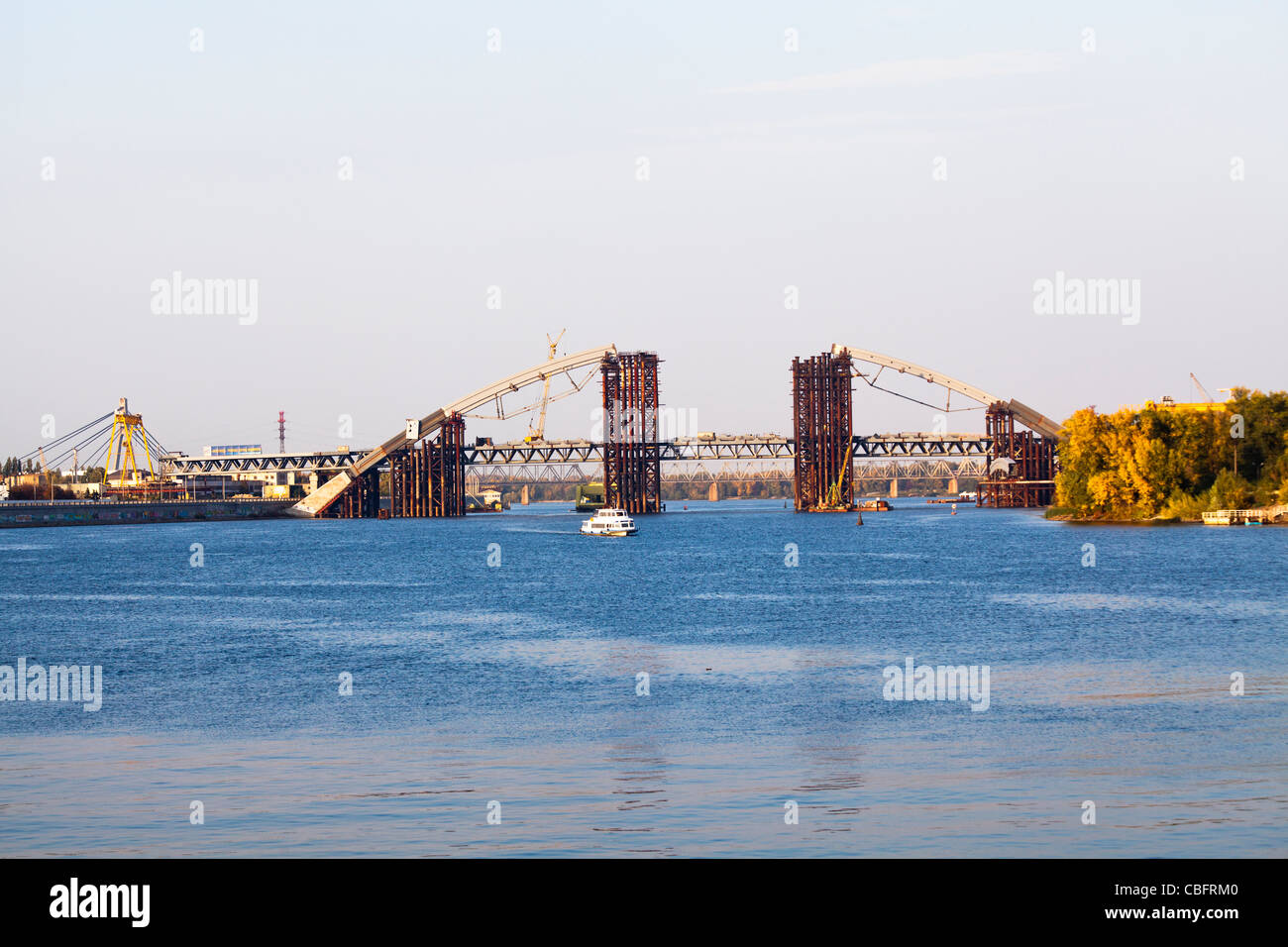 Bridge under construction over the Dnipro River in Kiev, Ukraine Stock ...