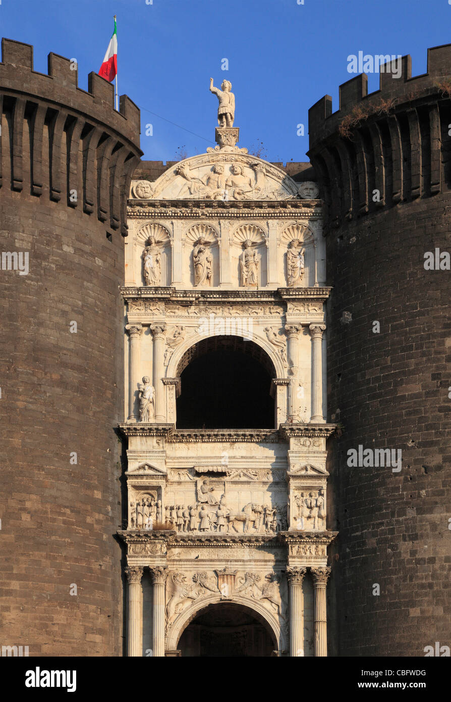Italy, Campania, Naples, Castel Nuovo, castle, entrance, triumphal arch ...