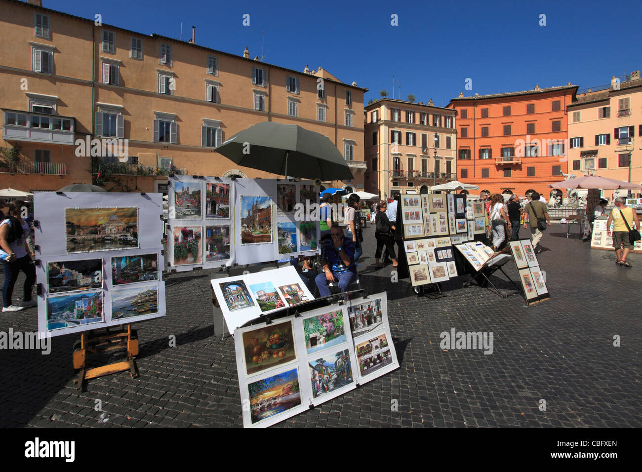 Italy, Lazio, Rome, Piazza Navona, street scene, painters, people Stock ...