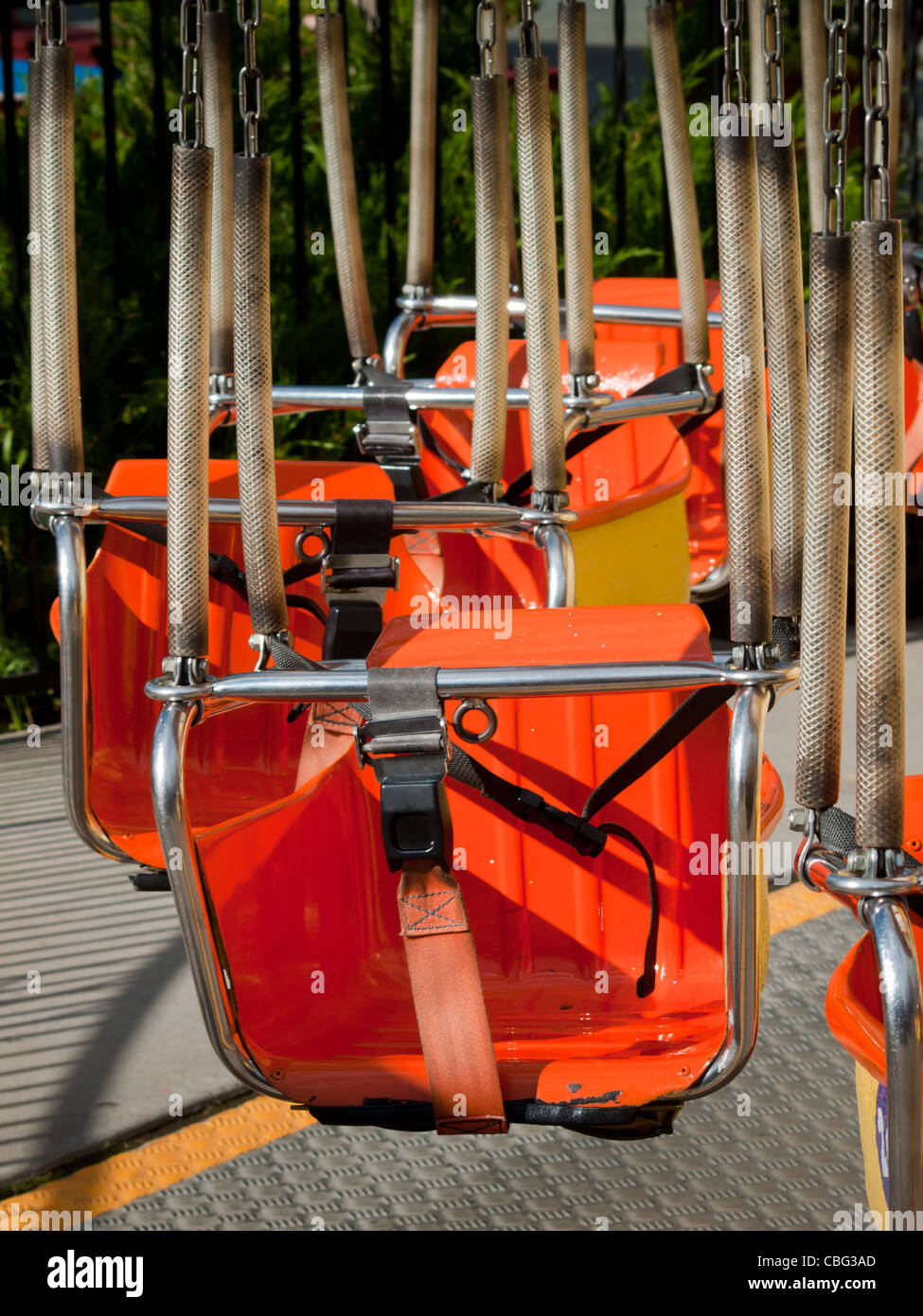 Empty carousel seats at the Elitch Gardens Theme Park in Denver ...