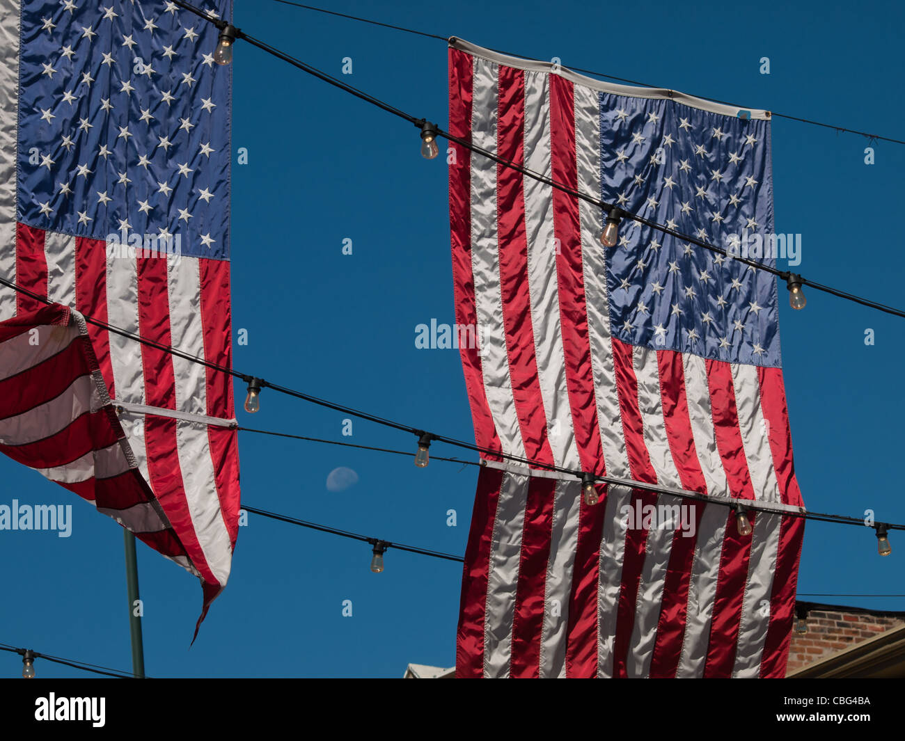 Larimer Square in Denver, Colorado with american flags Stock Photo - Alamy