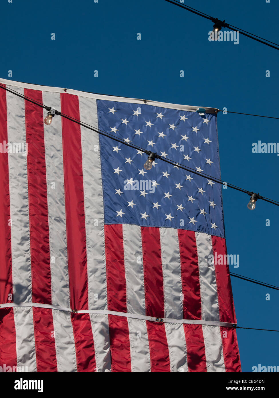 Larimer Square in Denver, Colorado with american flags Stock Photo - Alamy