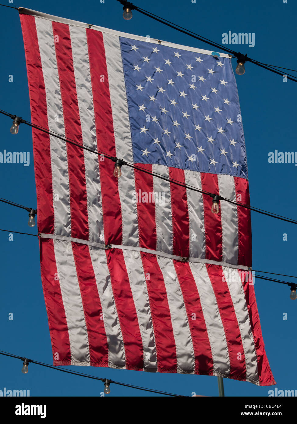 Larimer Square in Denver, Colorado with american flags Stock Photo - Alamy