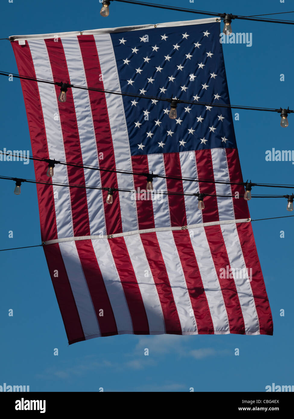 Larimer Square in Denver, Colorado with american flags Stock Photo - Alamy