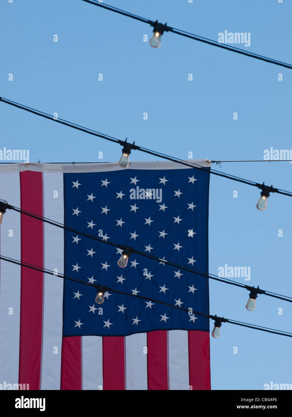 Larimer Square in Denver, Colorado with american flags Stock Photo - Alamy