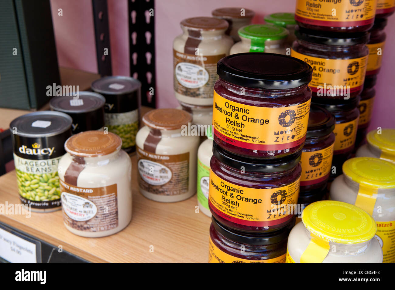 Organic product on a display shelf Stock Photo - Alamy