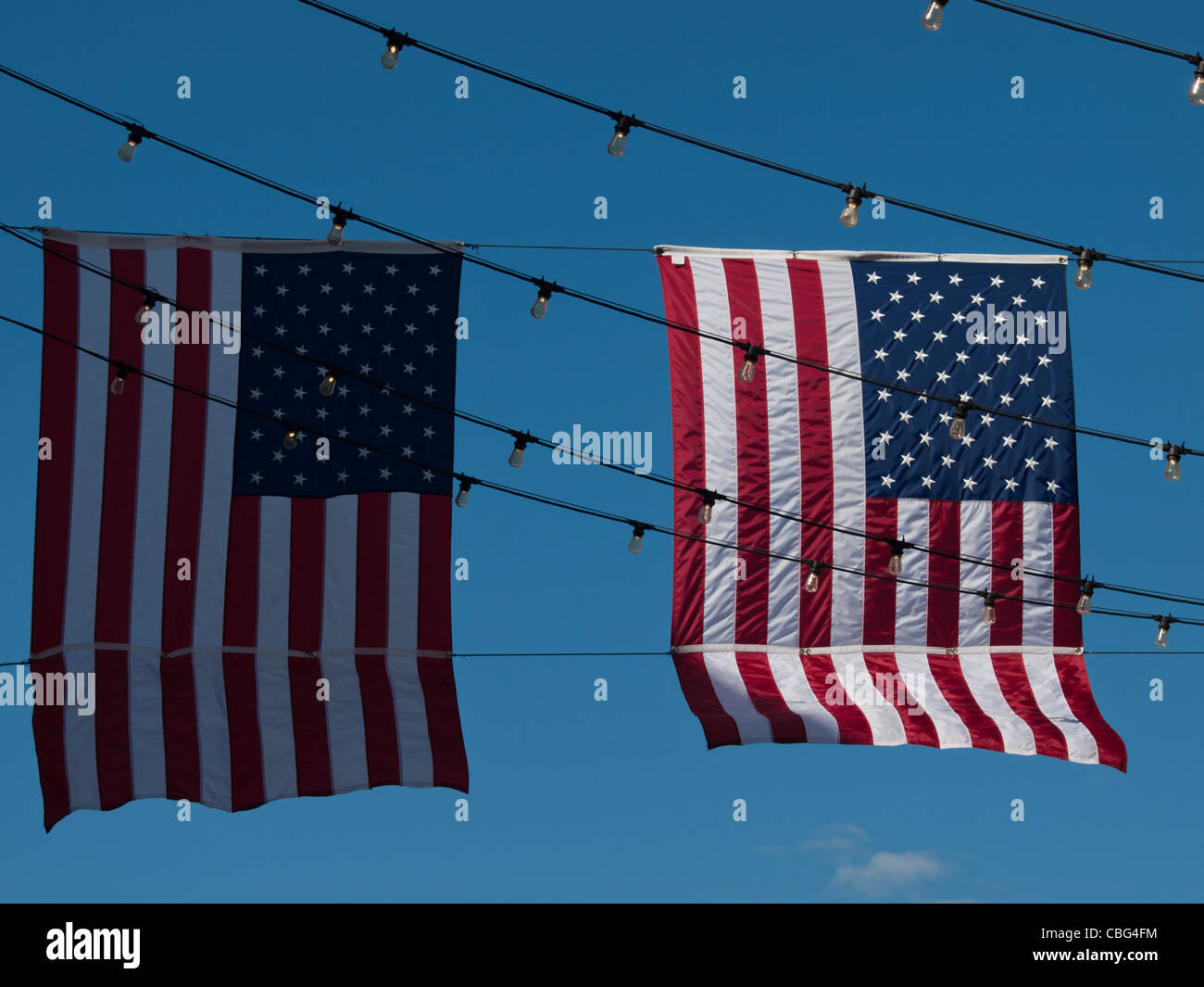 Larimer Square in Denver, Colorado with american flags Stock Photo - Alamy