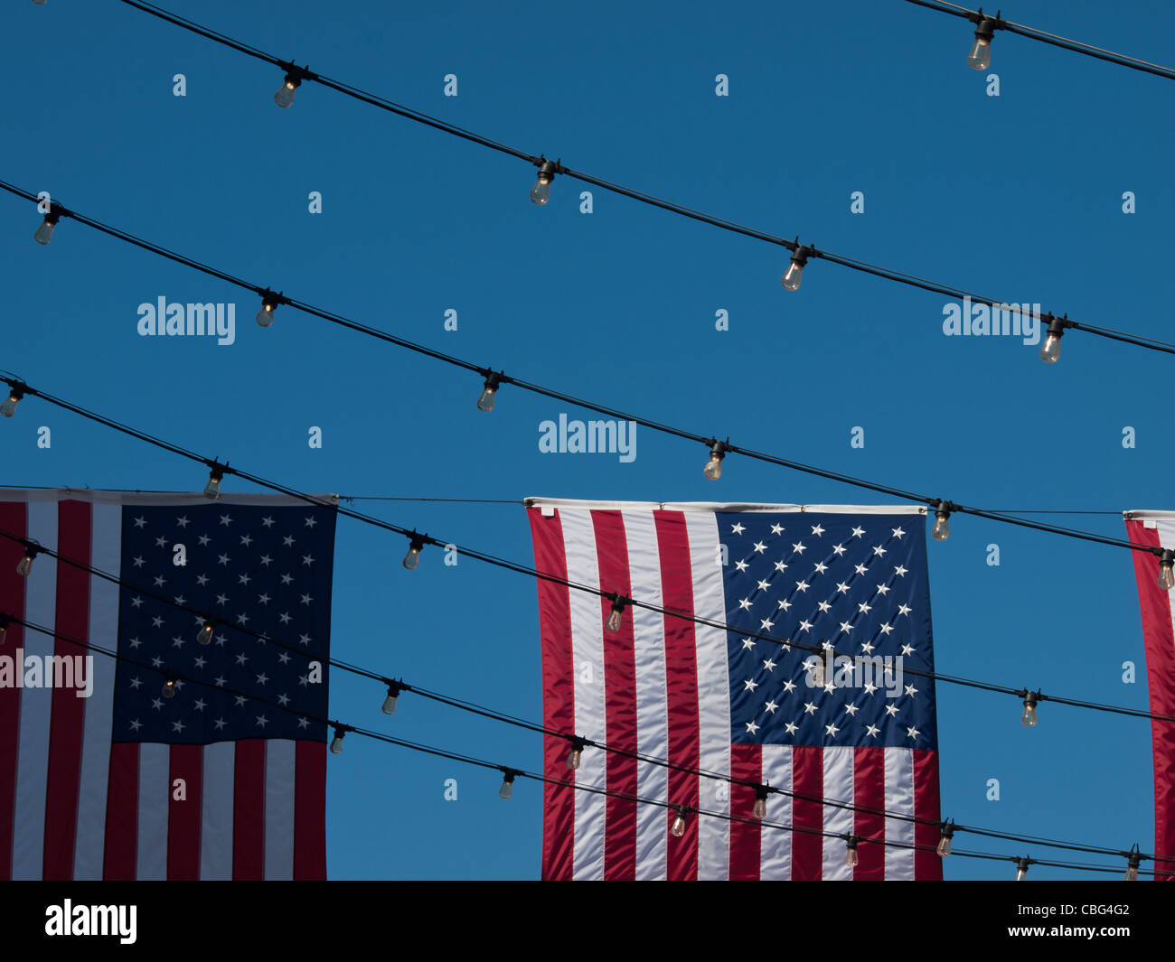 Larimer Square in Denver, Colorado with american flags Stock Photo - Alamy