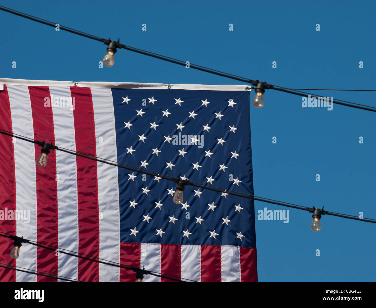 Larimer Square in Denver, Colorado with american flags Stock Photo - Alamy