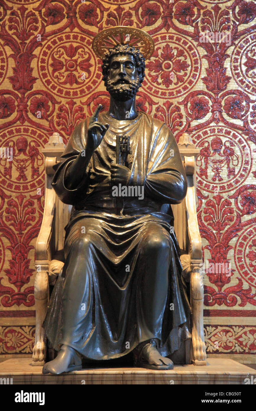 Italy, Rome, Vatican, St Peter's Basilica, interior, St Peter statue ...