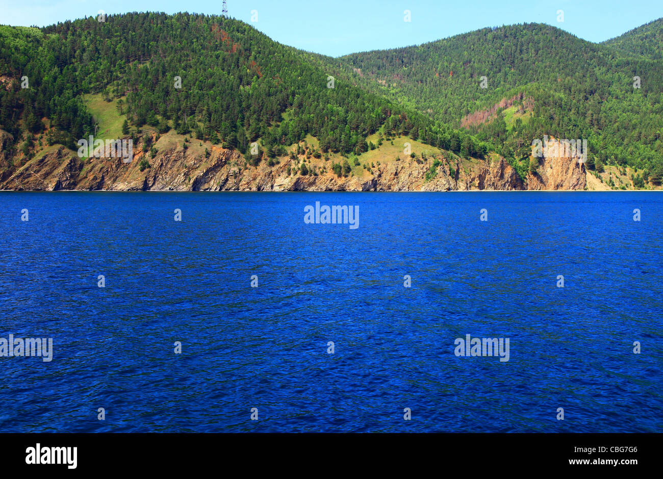 Calm Lake Baikal. Mountains on horizon, day Stock Photo - Alamy