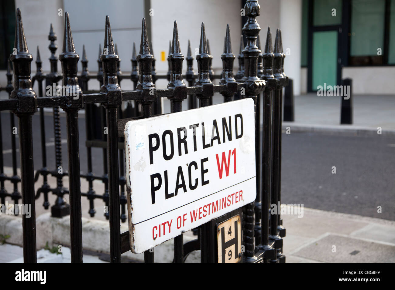 Portland Pl nameplate in Westminster - London Stock Photo - Alamy