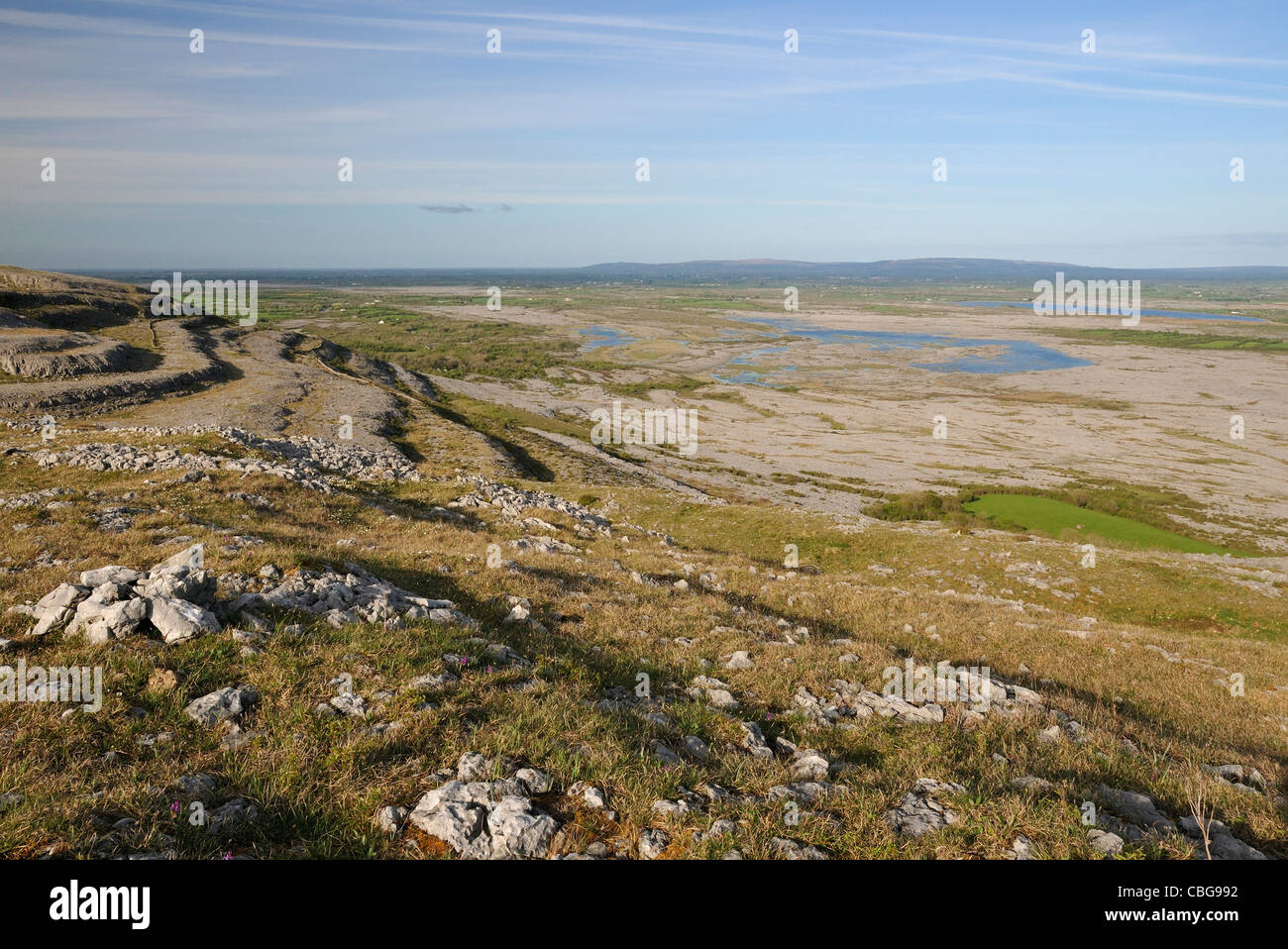 Limestone Pavement viewed from the top of Mullaghmore, The Burren ...