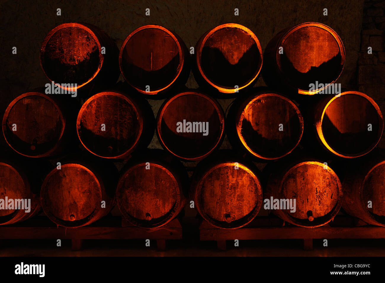 Stack of oak barrels of champagne Stock Photo - Alamy