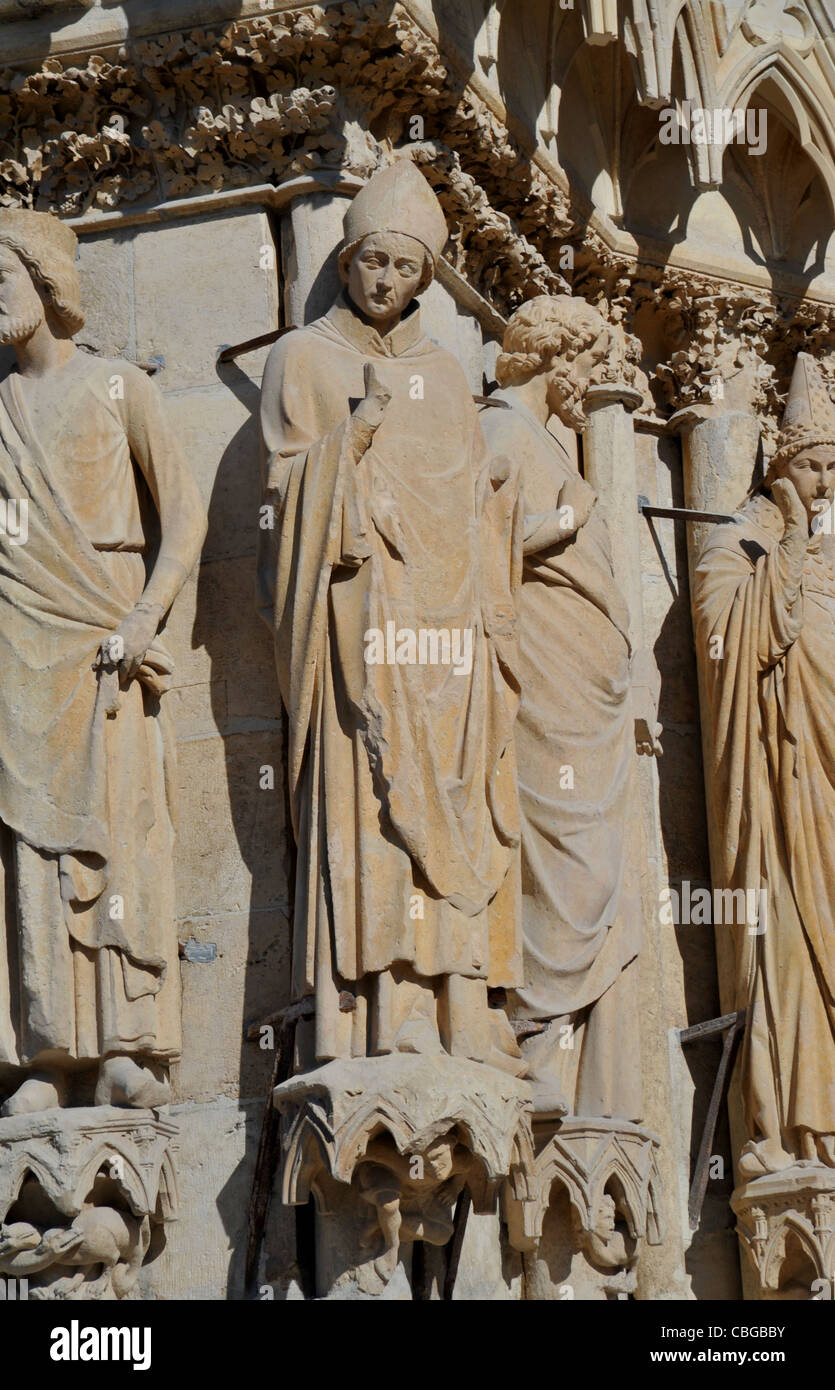 Saint on Gothic Reims Notre Dame Cathedral - Our Lady of Rheims - in ...