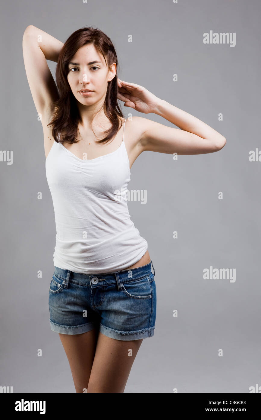 real girl in natural poses during a shooting Stock Photo - Alamy
