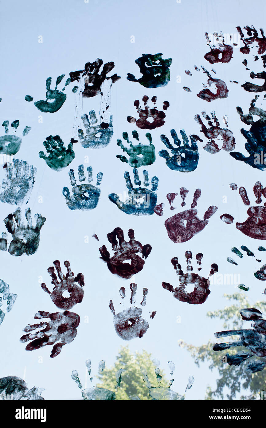 Multi colored hand prints Stock Photo - Alamy