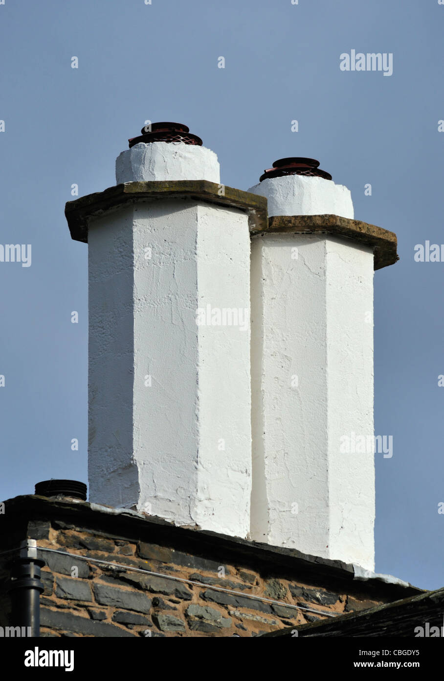 Octagonal chimney stacks on house. Ambleside, Lake District National ...