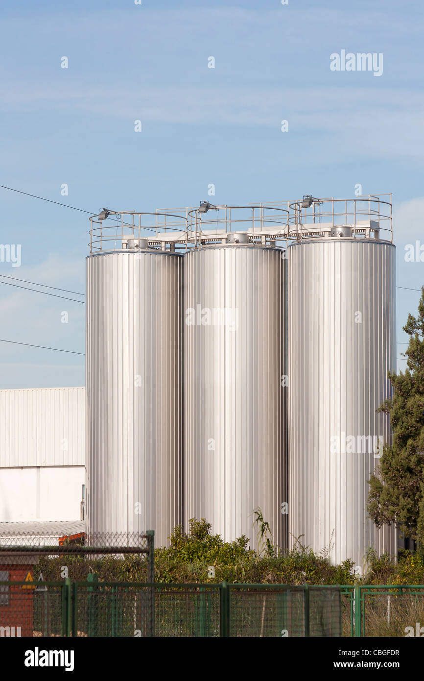 Processing silos of a beer factory Stock Photo - Alamy