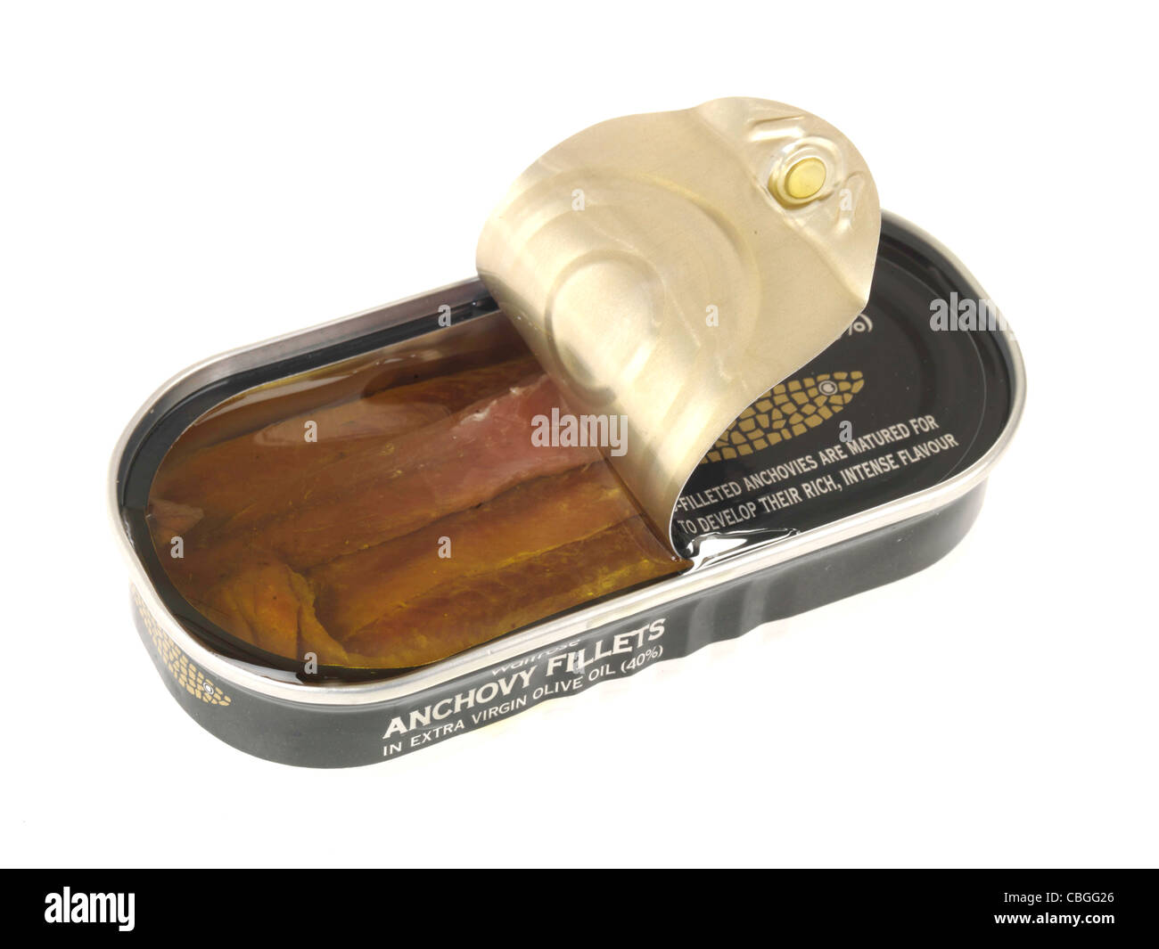 Branded Tin Of Waitrose Anchovy Fillets In virgin Olive Oil Isolated ...