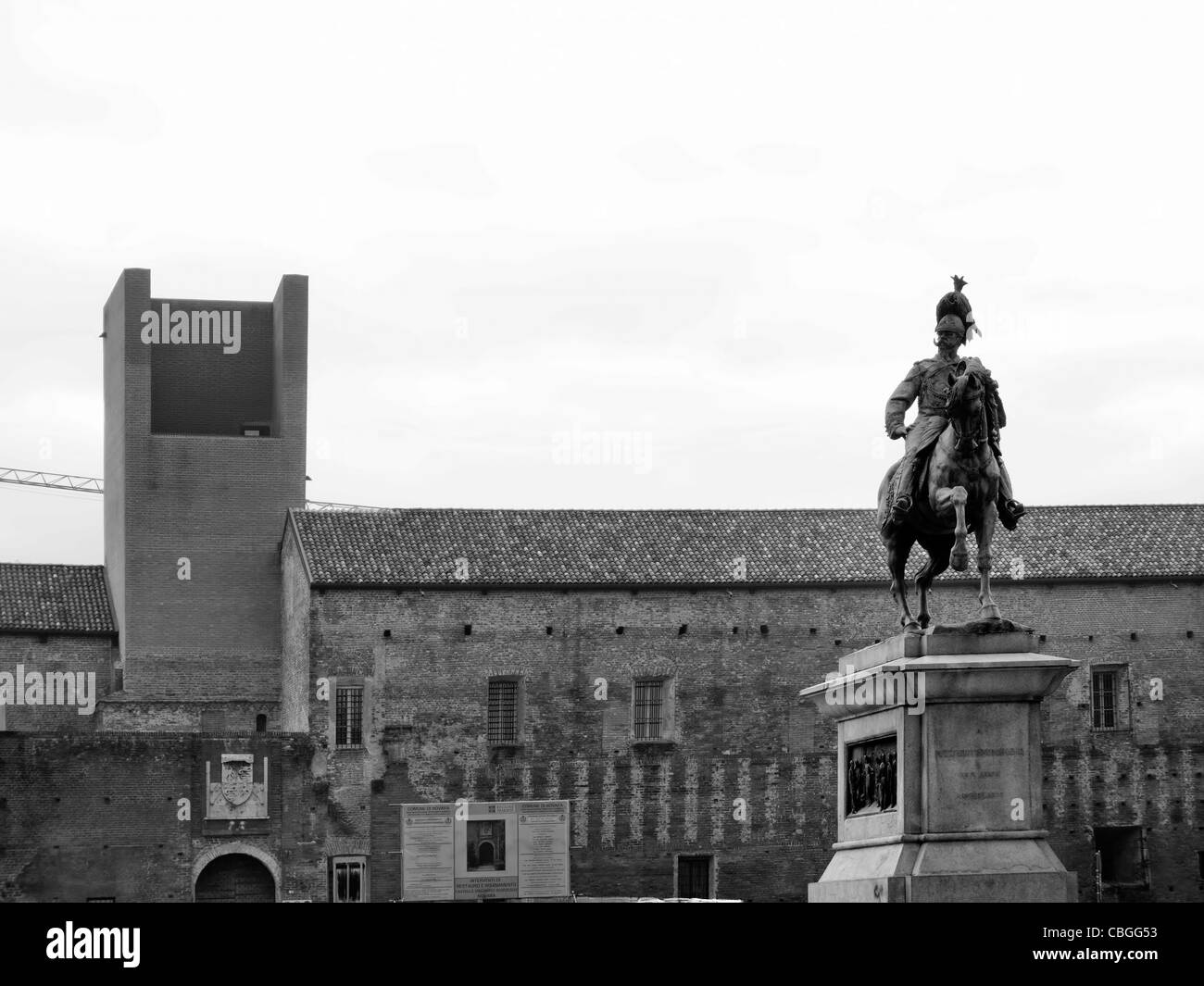 equestrian statue of Victor Emmanuel II with the old castle as ...