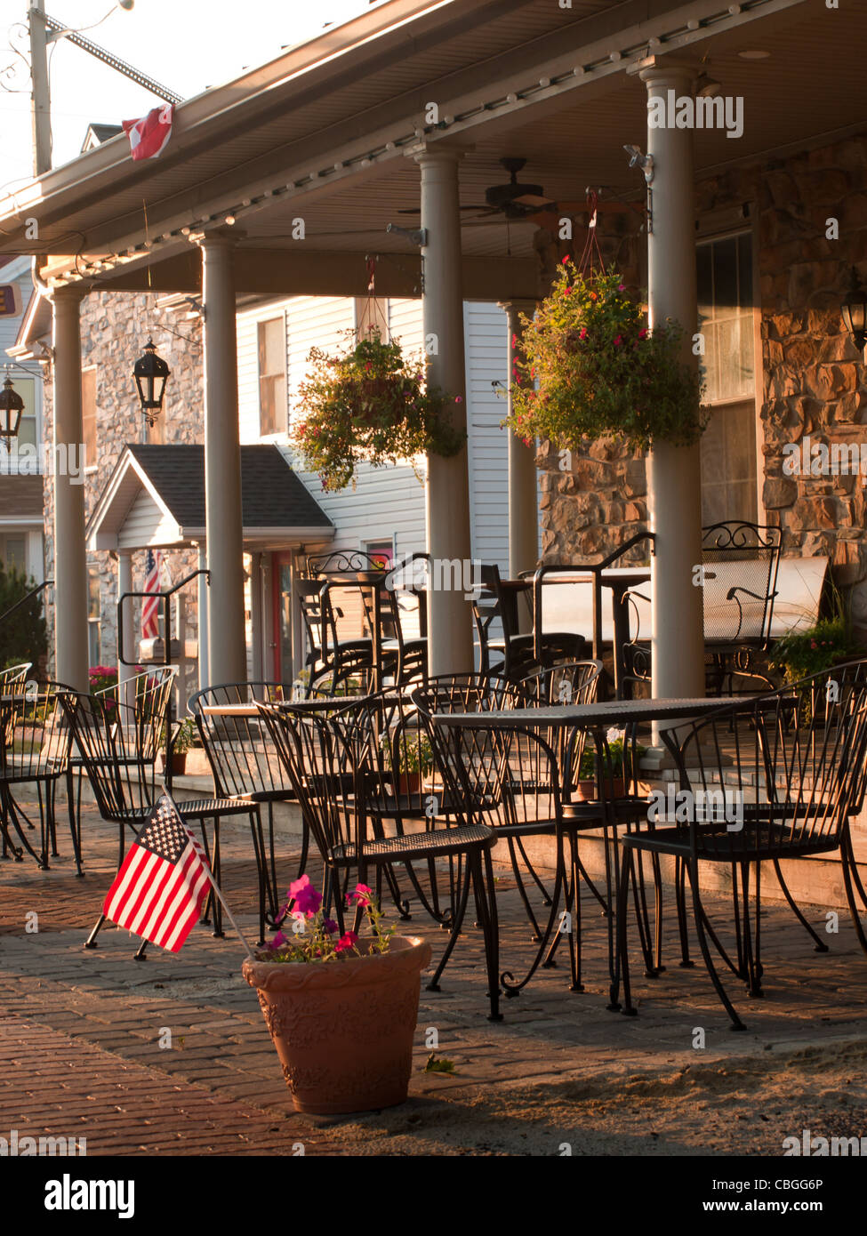 Lawn flags with morning sunshine in downtown Linglestown, Pennsylvania ...