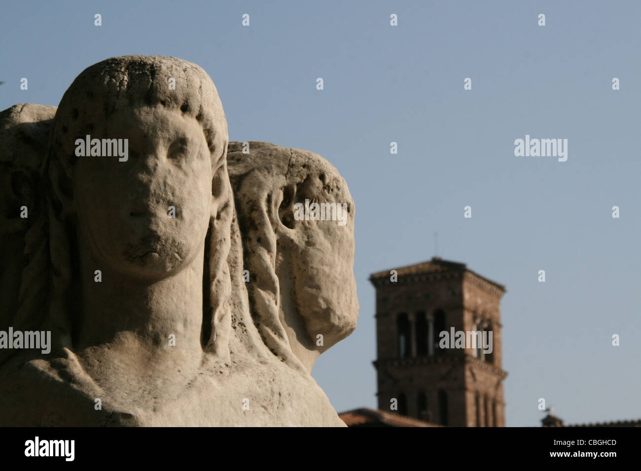 old worn damaged statue on ponte fabricio bridge in rome italy Stock ...