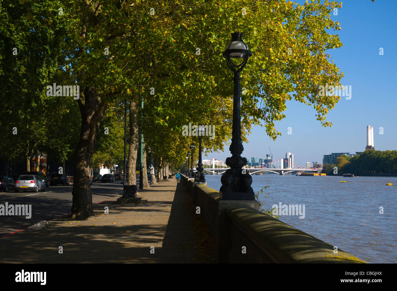 Chelsea Embankment riverside footpath Chelsea borough London England UK ...