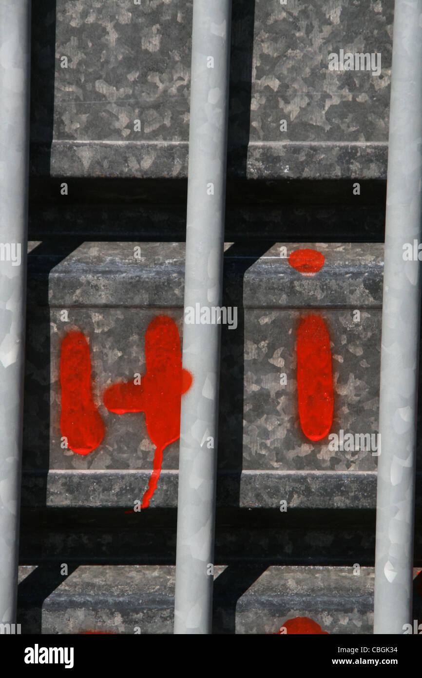 hi word graffiti painted on metal steel fence Stock Photo - Alamy