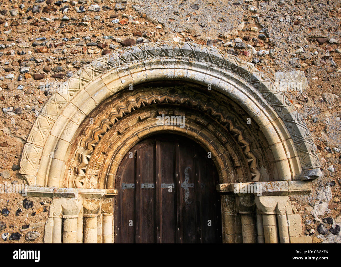 Arch detail of Norman doorway at the parish church of St Margaret at ...