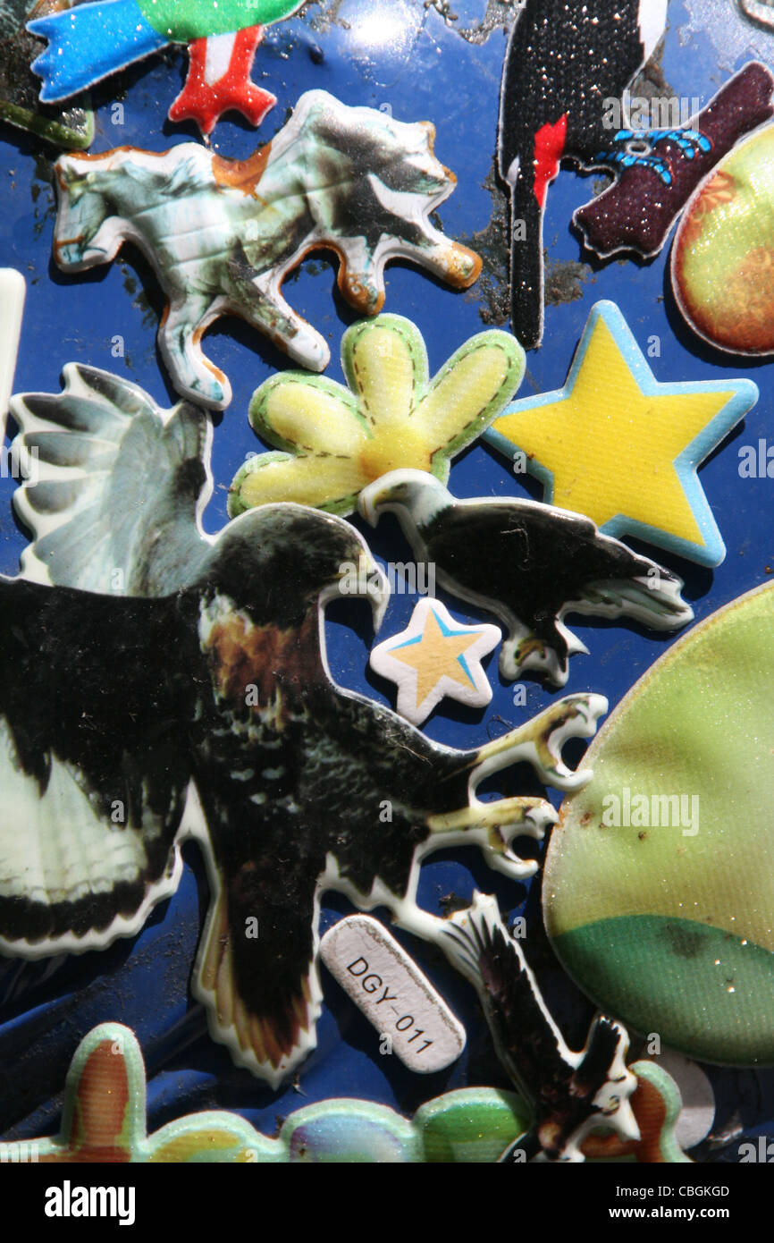 car wing mirror decorated with colourful stickers Stock Photo - Alamy