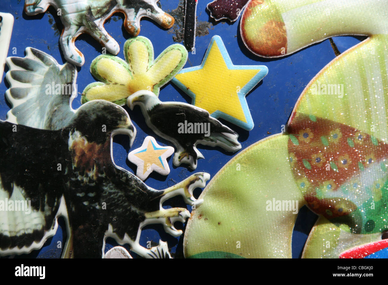 car wing mirror decorated with colourful stickers Stock Photo - Alamy