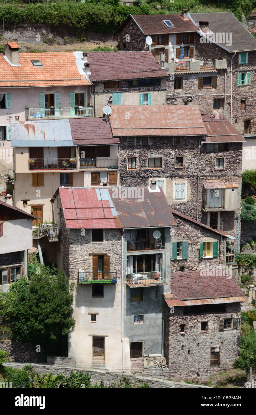 View over Village Houses at Roure, Tinée Valley, Alpes-Maritimes ...