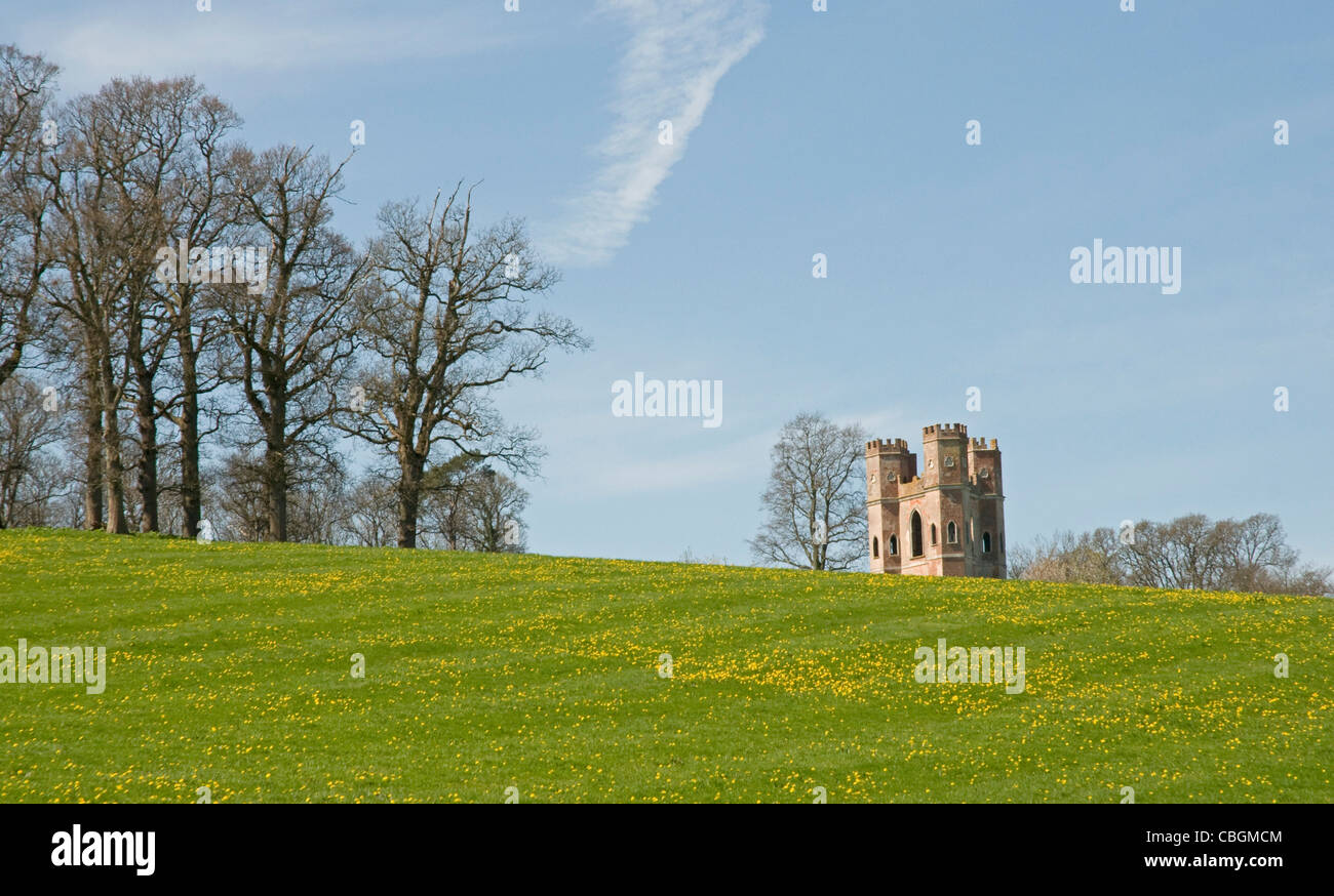 The old Belvedere Folly on a hilltop of the Powderham Estate, Devon ...
