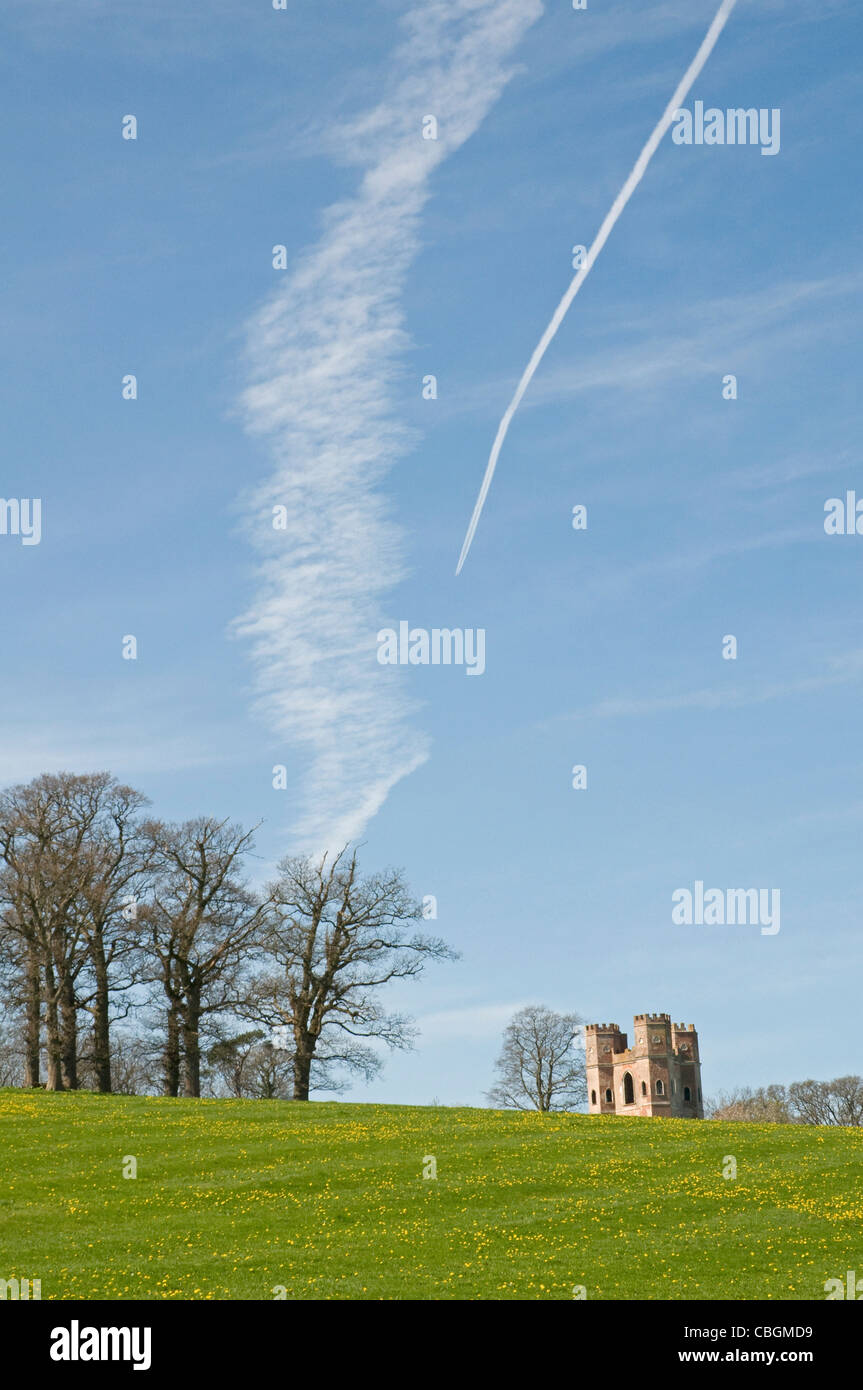 The old Belvedere Folly on a hilltop of the Powderham Estate, Devon ...