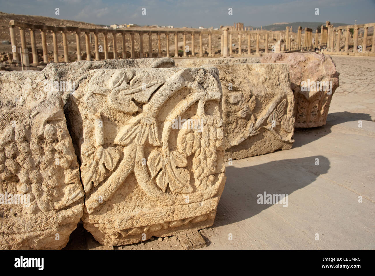 Carvings in the plaza at Jerash, Jordan Stock Photo - Alamy