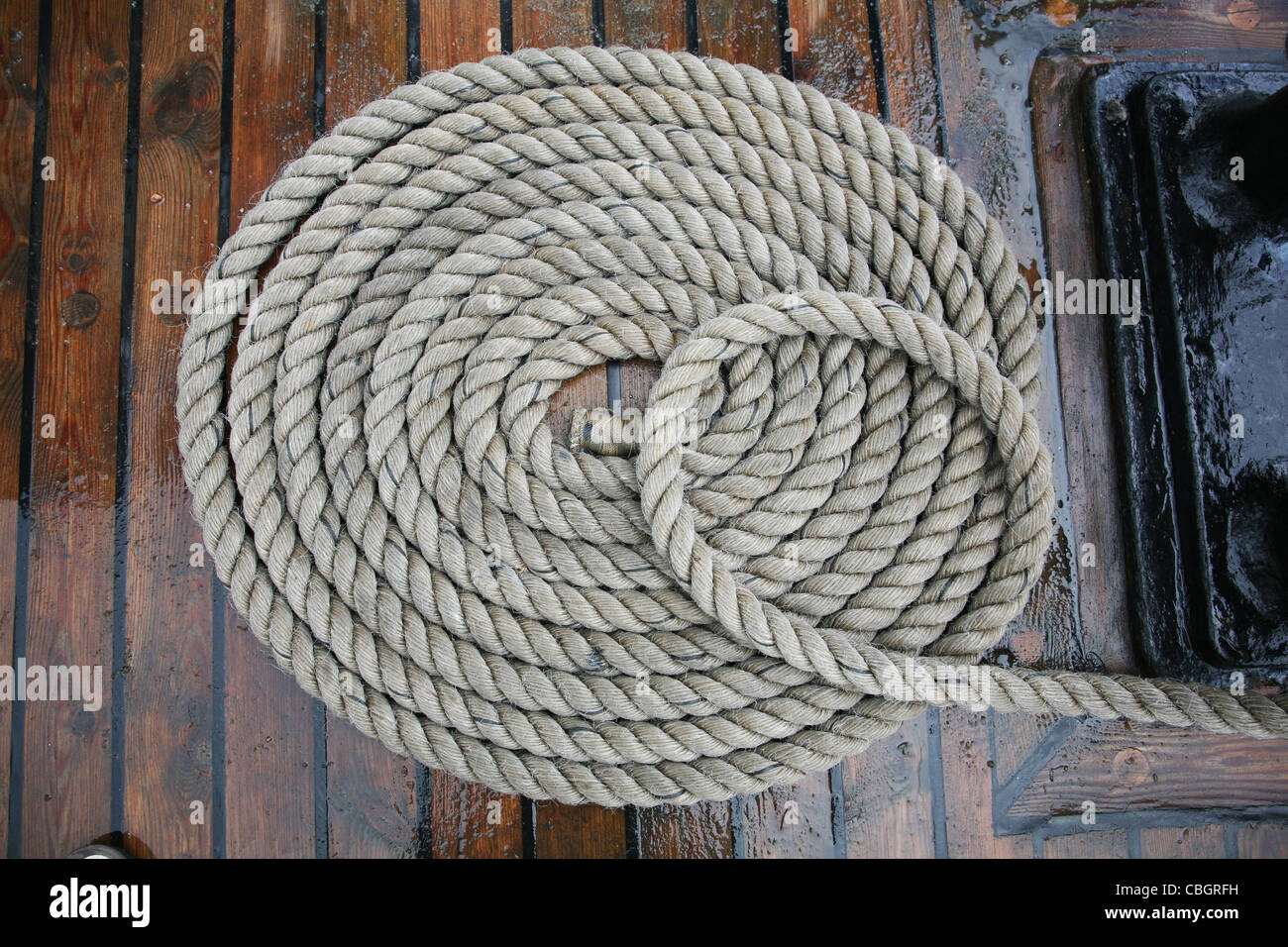 vessel equipment. Rigging. Rope on a deck Stock Photo - Alamy