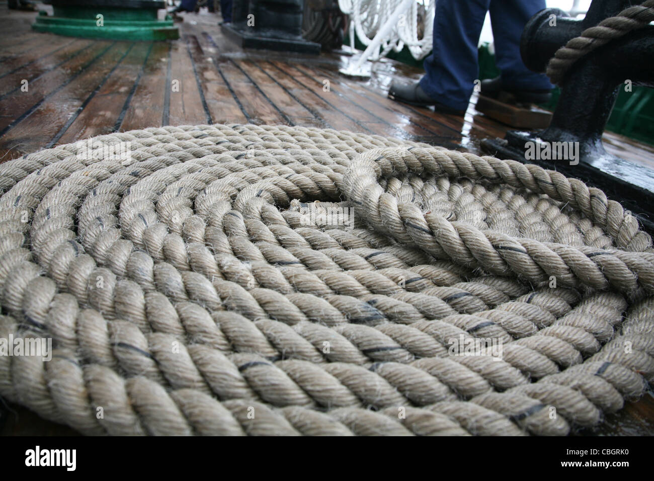 vessel equipment. Rigging. Rope on a deck Stock Photo - Alamy
