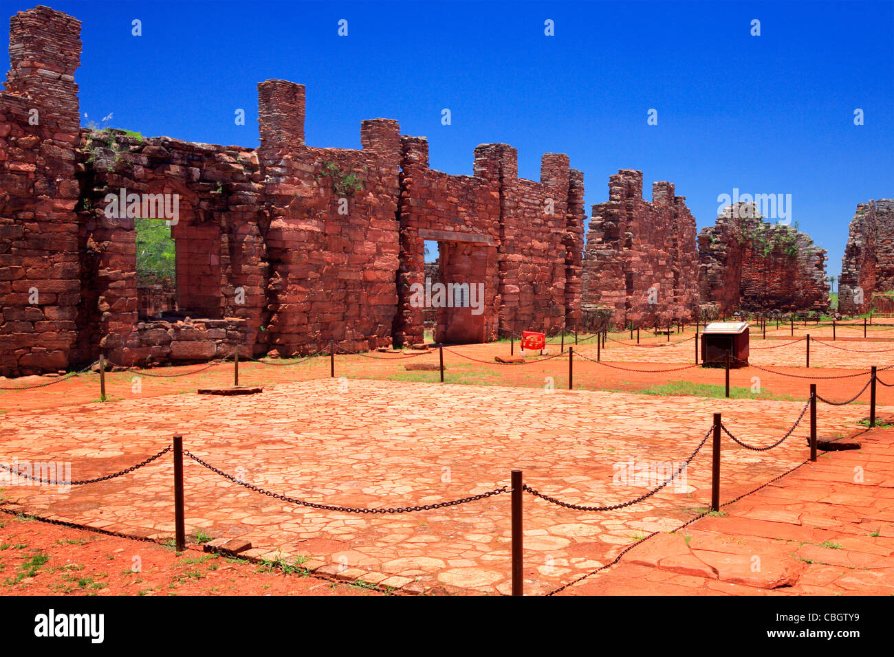 San Ignacio Miní ruins.The main square was surrounded by the church, a ...