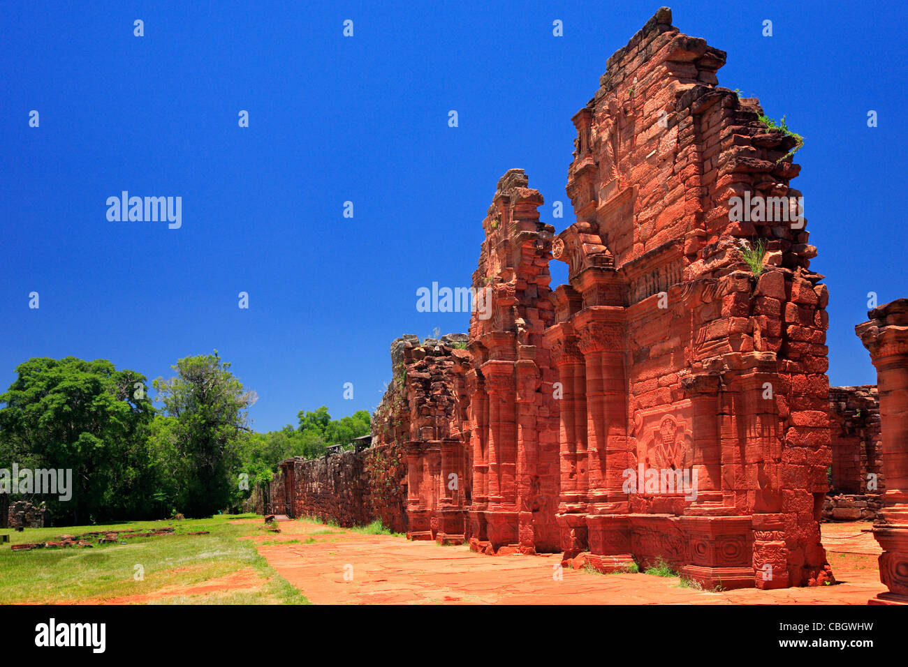 San Ignacio Miní ruins.The main square was surrounded by the church, a ...