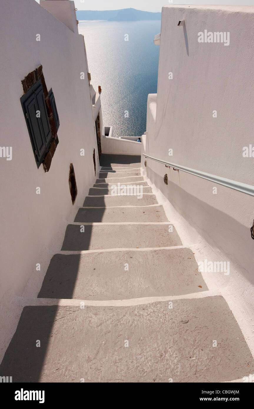 Stairway leading down the Caldera of Fira, Santorini, Greece Stock ...