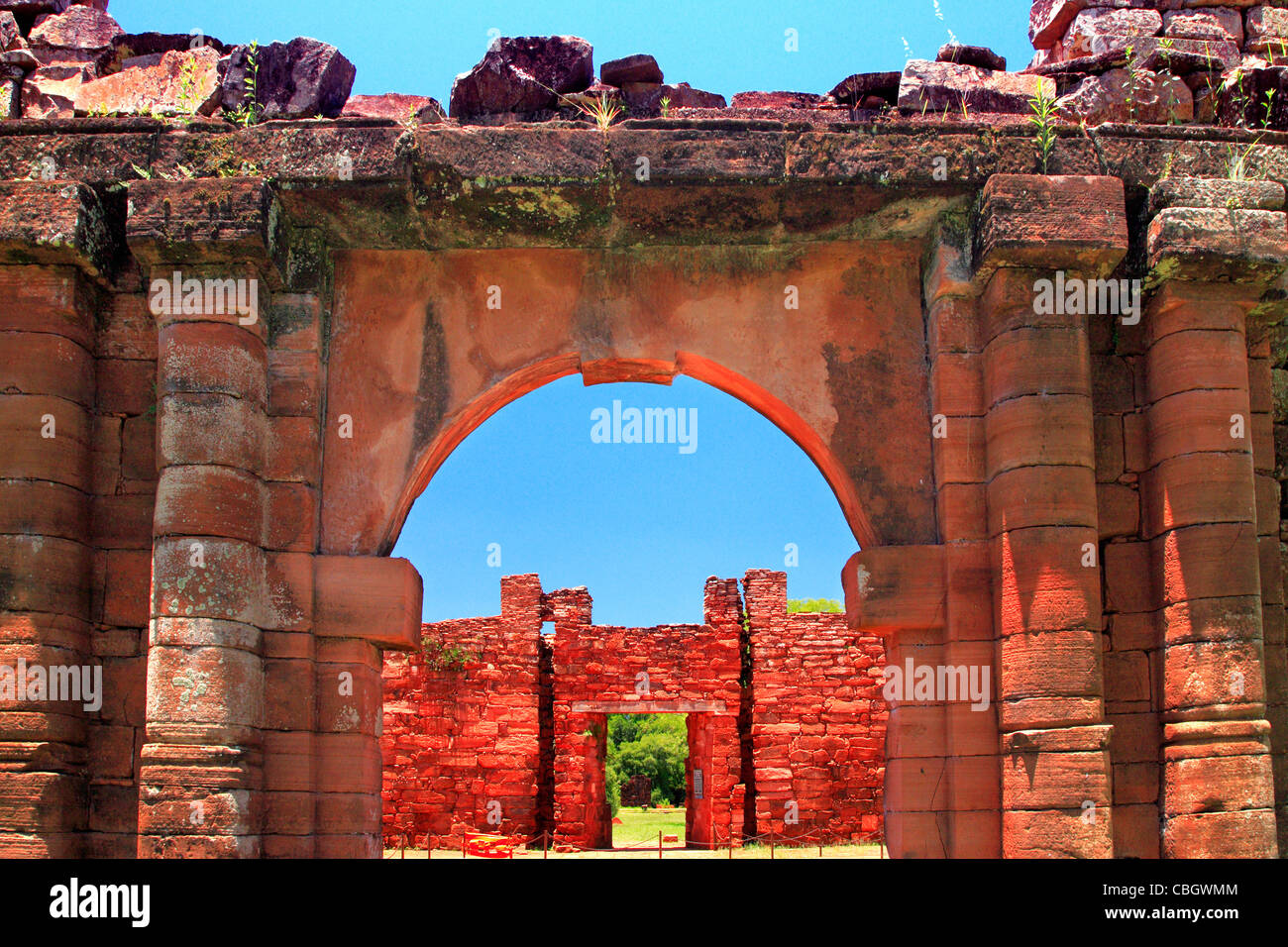 San Ignacio Miní ruins.The main square was surrounded by the church, a ...