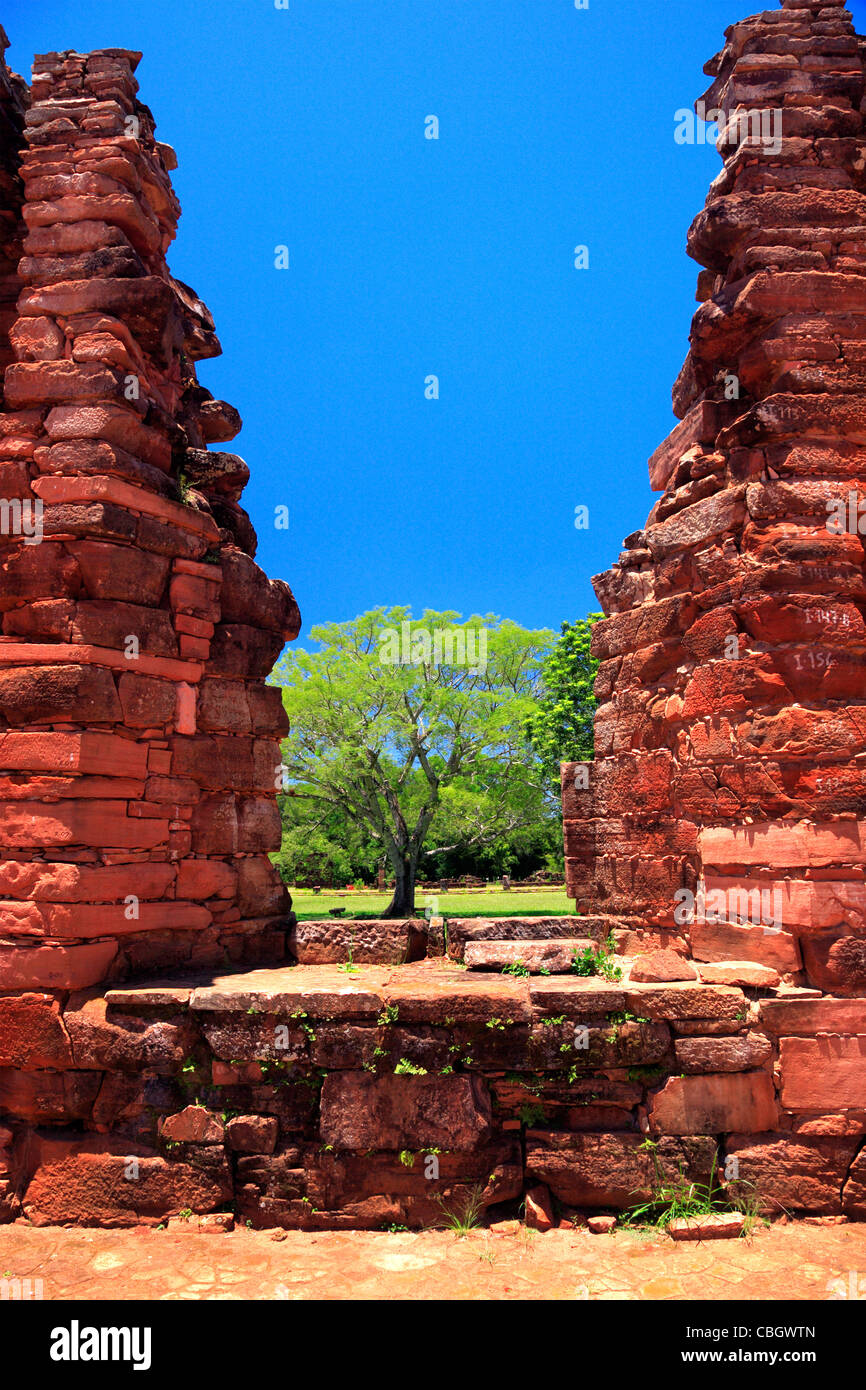 San Ignacio Miní ruins.The main square was surrounded by the church, a ...