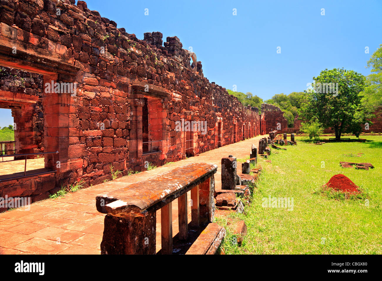 San Ignacio Miní ruins.The main square was surrounded by the church, a ...