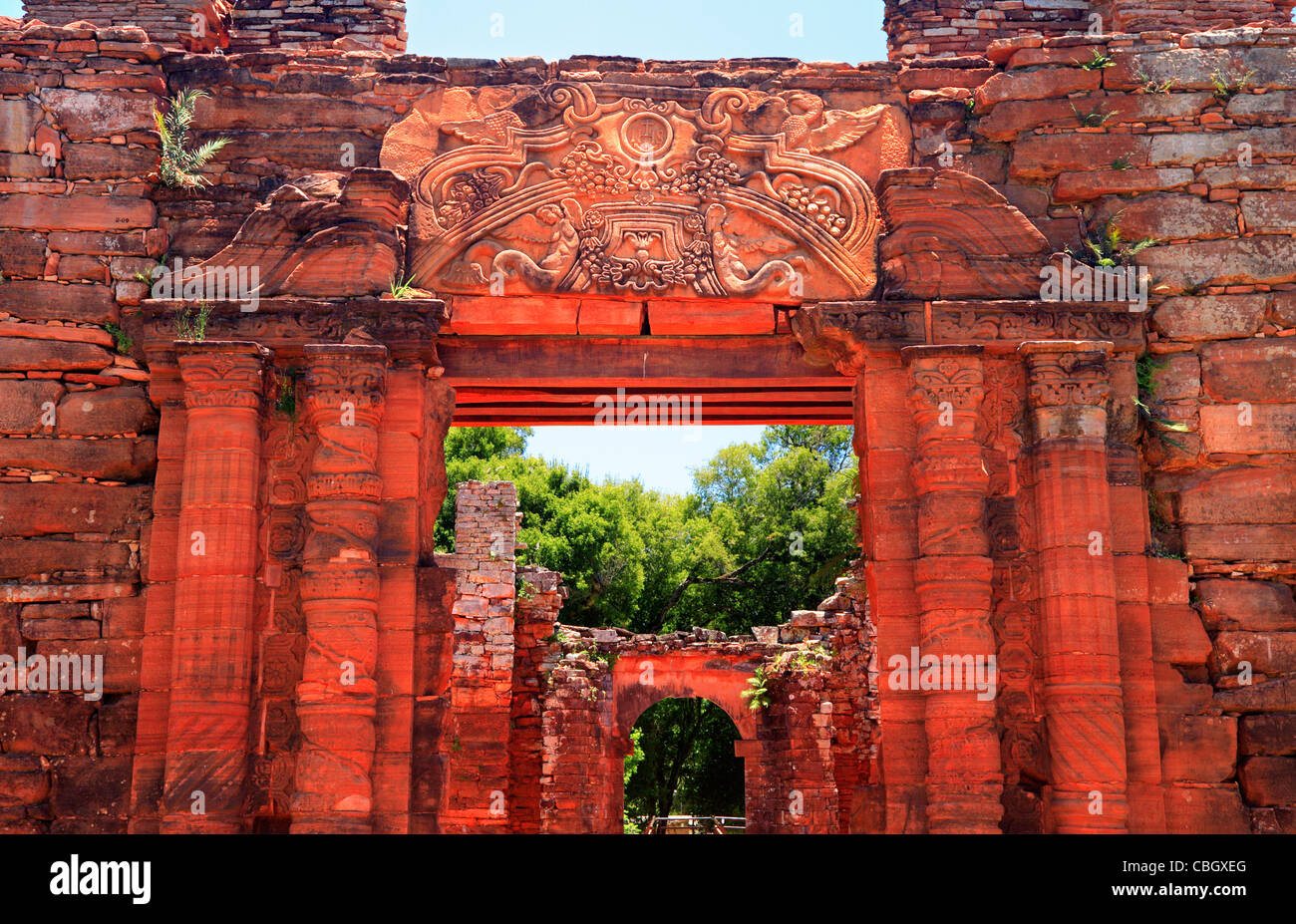 San Ignacio Miní ruins.The main square was surrounded by the church, a ...