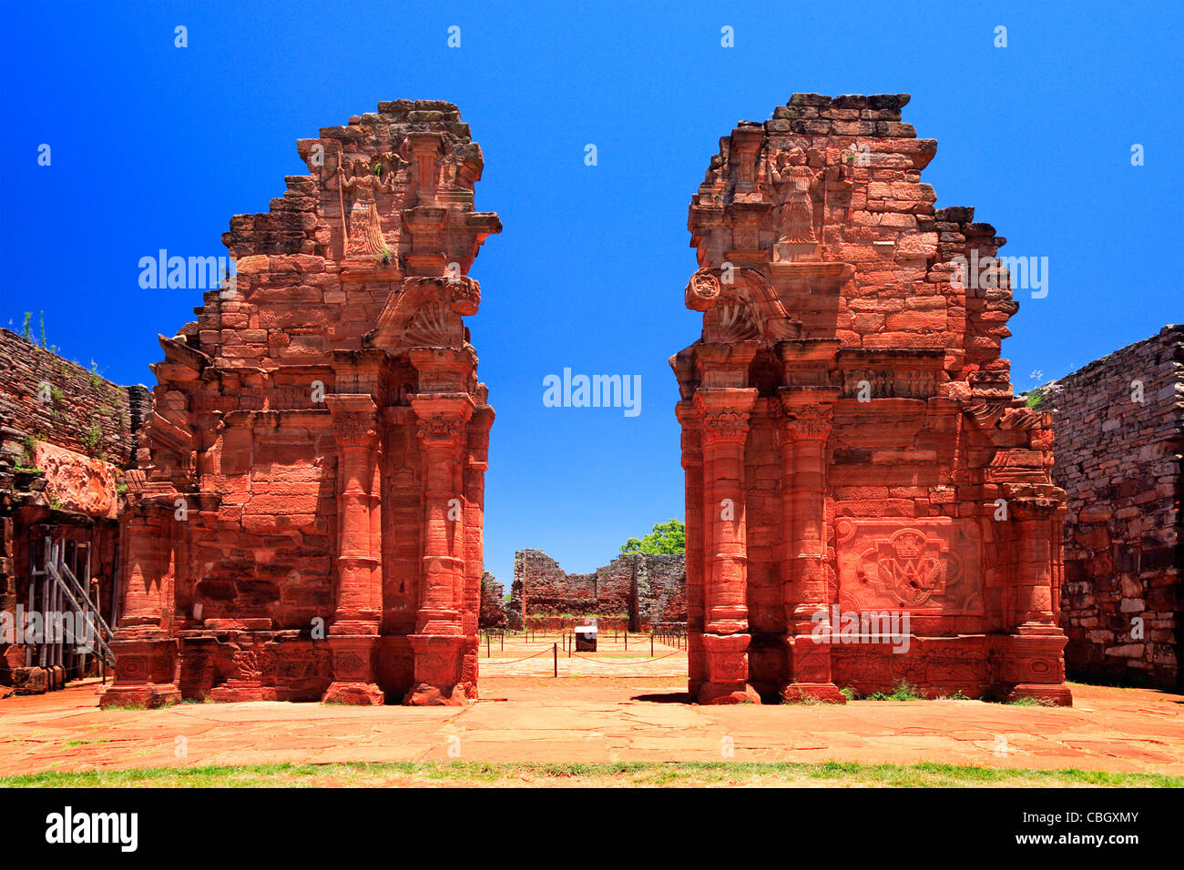 San Ignacio Miní ruins.The main square was surrounded by the church, a ...