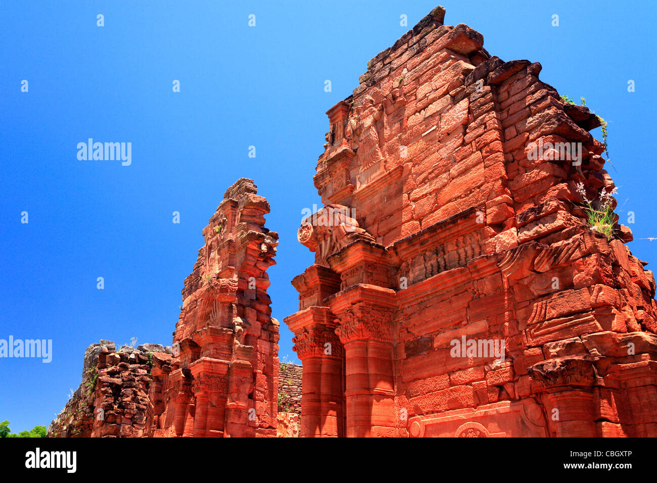 San Ignacio Miní ruins.The main square was surrounded by the church, a ...