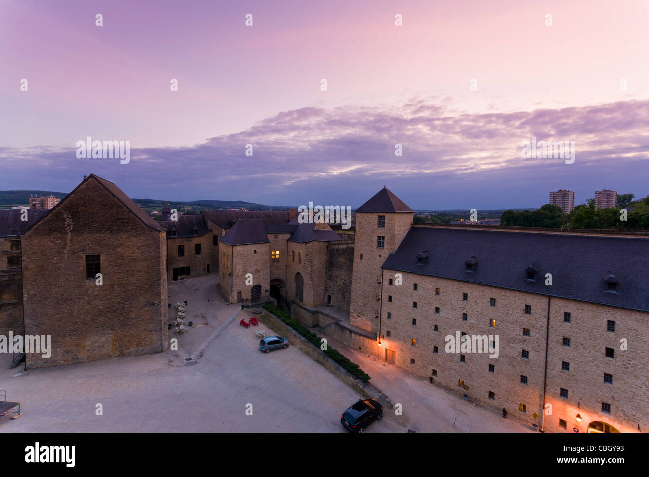 Sedan, France. the Le Chateau Fort Hotel at sunset. The city of Sedan ...