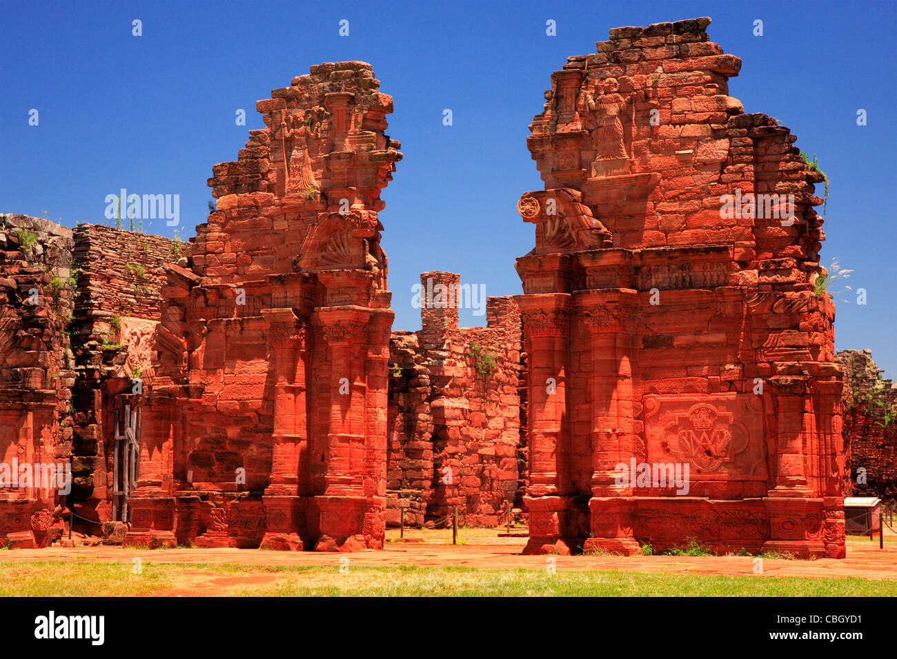 San Ignacio Miní ruins.The main square was surrounded by the church, a ...
